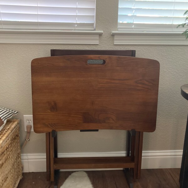 Custom TV Tray Holder - Solid Handcrafted Maple Wood With Wood Dowel ...