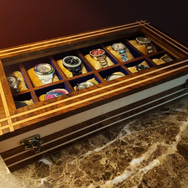 Rosewood Mens Watch Box With Glass Top, Personalized Luxury Watch ...