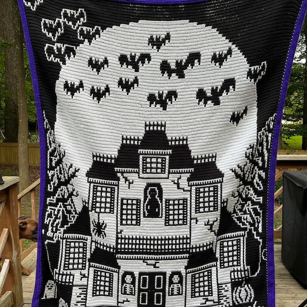 Haunted Hilltop Horror House Overlay Mosaic Crochet Pattern - Etsy