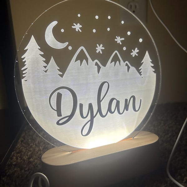 Mountains Custom Name Light Personalized Bedroom LED Cloud Decor Sign ...