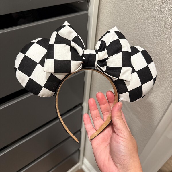 Checkered Minnie Ears, Disney Ears, Disney Headband, Car Minnie Ears ...