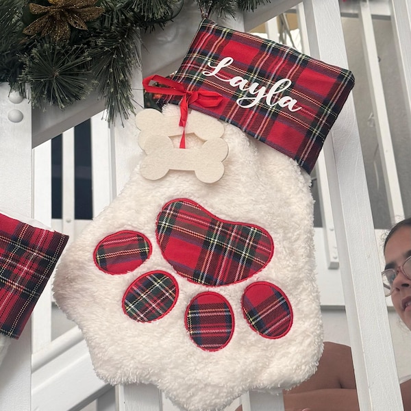 Personalized Pet Stockings,plaid Dog Paw Stocking,christmas Stocking ...