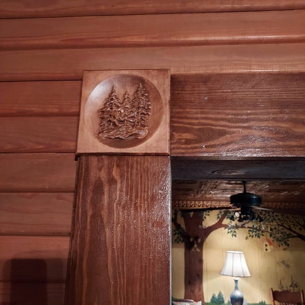 Lineman Engraving Trim Wood, Corner Trim Block, Door Trim Block, Window ...