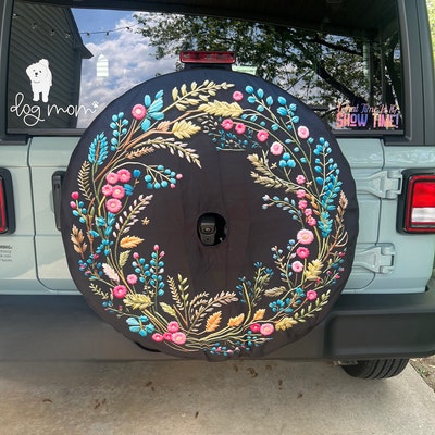 Faux Embroidery Spare Tire Cover, Floral Tire Cover, Unique Spare Tire ...