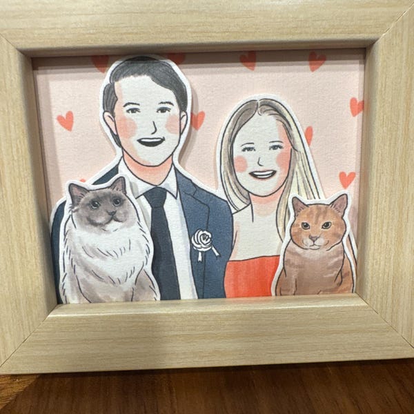 Mini Custom Cat Owner Portrait, Personalized Owner Pet Portrait, Custom ...
