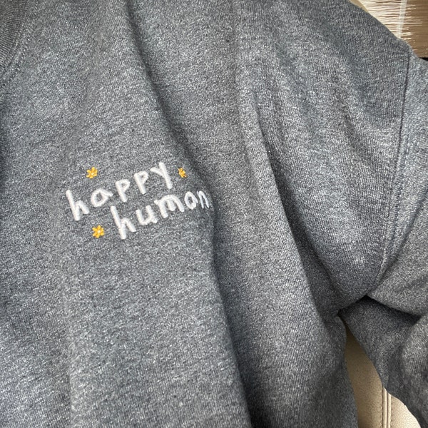 Happy Human Embroidered Dainty Daisy Flowers Sweatshirt, Embroidered ...