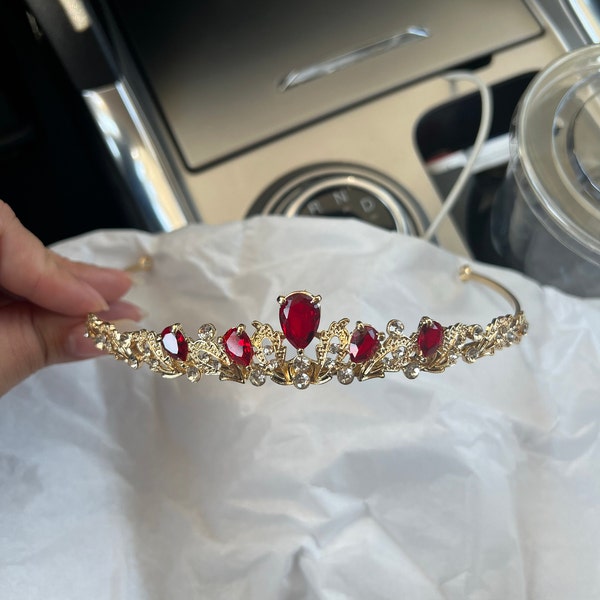 Sadie's Tiara in Red & Gold - Faux Red Ruby, Clear Crystal, Small ...