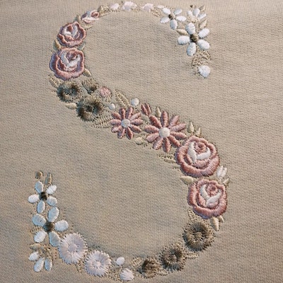 Machine Embroidery LETTER S Uppercase 15cm/6tall Dainty Floral Font 8x8 ...