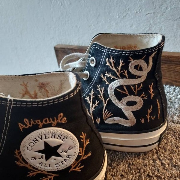 Custom Embroidered Converse High Tops: Snake Design - Etsy