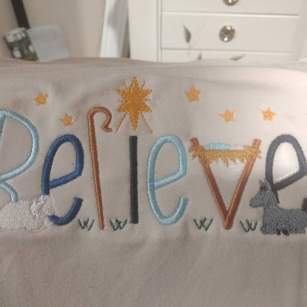 BELIEVE Baby Jesus Nativity, Bethlehem Star, Donkey, Sheep Machine ...