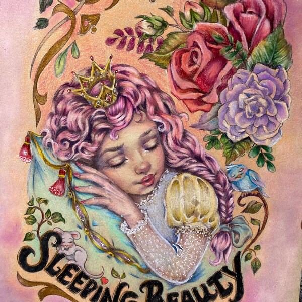 Sleeping Beauty Princess Coloring Page GRAYSCALE Illustration Instant ...