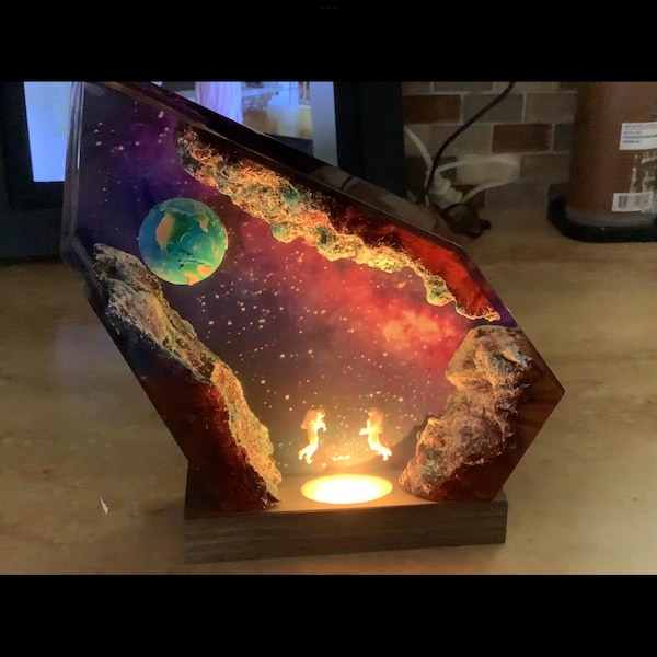 Space Epoxy Resin Lamp With Wooden Box, Universe Lamp, Galaxy Resin ...