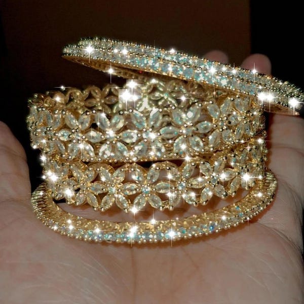 American Diamond Bangles/indian Golden CZ Bangles/bracelet /polki ...