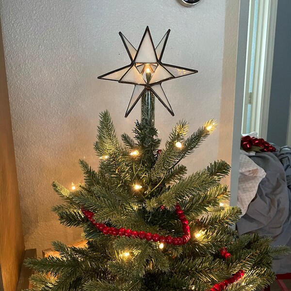 Sm.stained Glass Tree Topper, Iridescent White Glass, Moravian Star ...