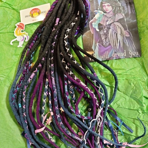 Wool Dreadlocks Ombre Black-purple, Ombre-black-blue Navy Braids ...