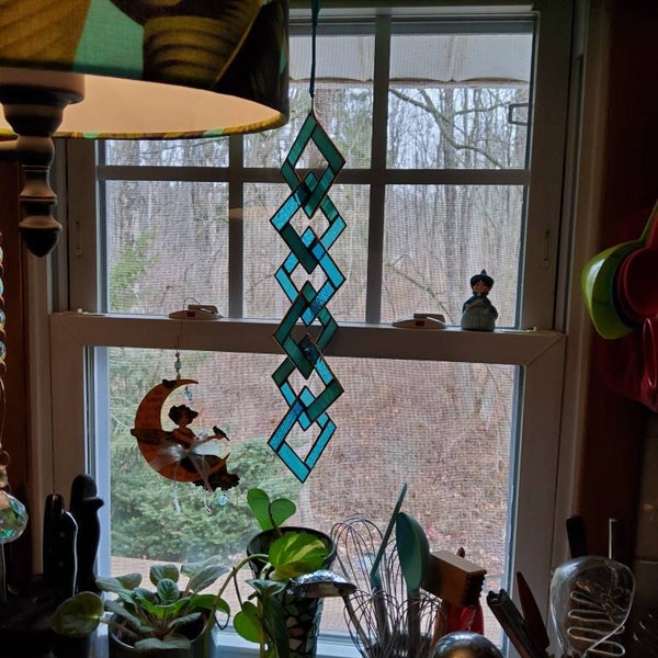 Turquoise Stained Glass-stained Glass Suncatcher-stained Glass Mobile ...