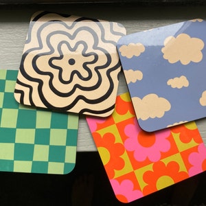 Cute Coasters Set of 4 Wavy Coasters Funky Decor Cork Coaster Colourful ...