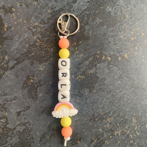 Back to School Personalised Keyring, Beaded Keyring, Flower Key Tag ...