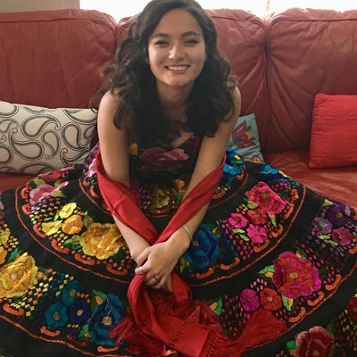 Colorful Chiapas Style Dress. Custom-made Hand Embroidered Cultural 2 Piece Outfit. Quinceañera ...