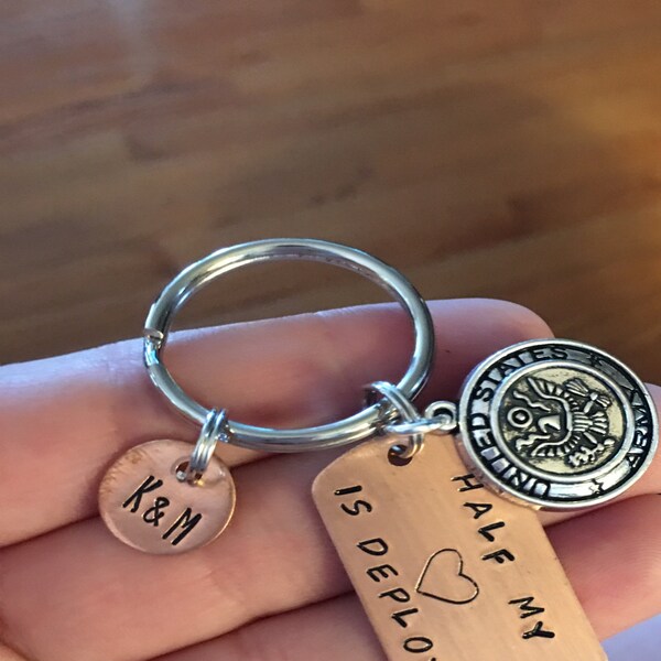Army Keychain, Half My Heart is Deployed, Army Wife, Army Husband ...