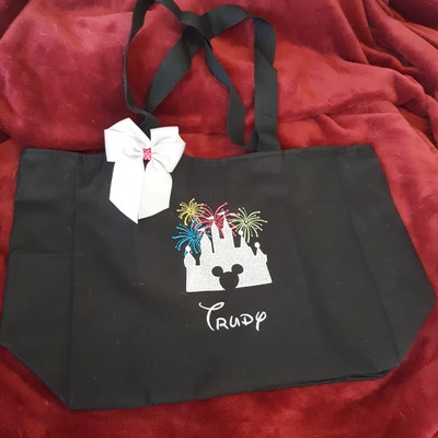 Personalized Glitter Mickey Castle Zippered Tote Bag/disney Carry All ...