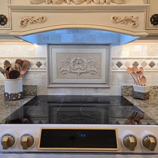 Fleur De Lis Relief Carved Limestone Tile: Decorative Backsplash Insert ...