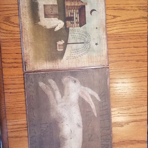 Handmade Primitive Folk Art Easter Spring White Rabbit Inn Bunny Print ...