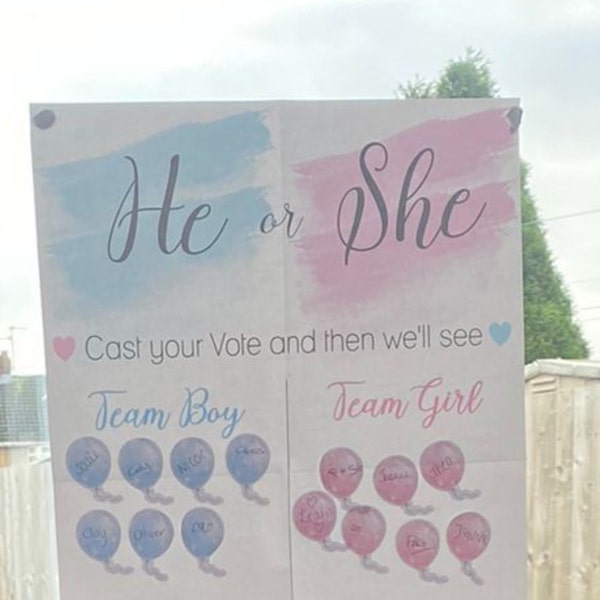 He or She? Gender Reveal Voting Sign Guessing Game Size, Large A2 Size ...