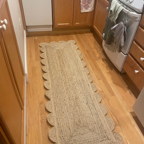 Runner Rug - Scalloped Runner Rug, Jute Runner Rug, Bohemian Scallop ...