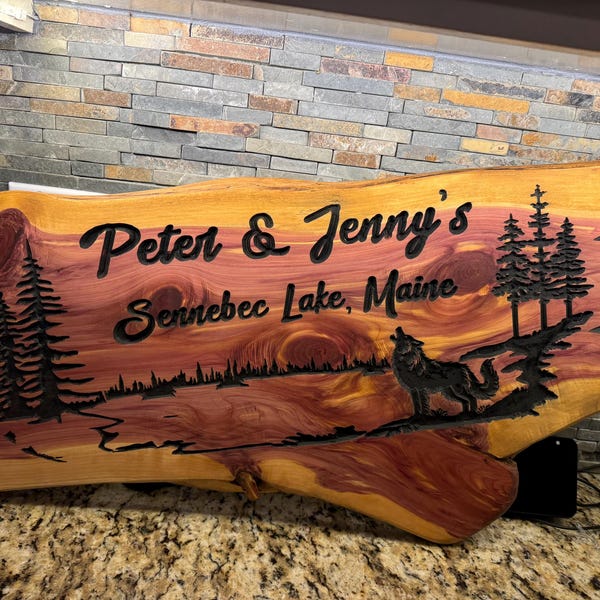 Live Edge Wood Sign - Wooden - Cedar - Carve - Cabin - Outdoor Sign ...