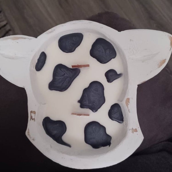 Cow Head Dough Bowl Candle, Crackling Wick Candles Cows Rustic Soy ...