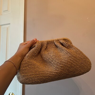 Small Raffia Beige Clutch Bag for Women Straw Knitted Raffia Bag Pouch ...