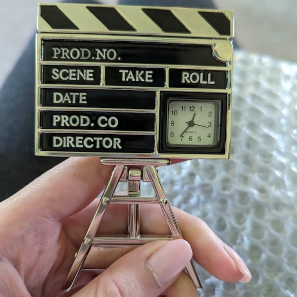 Silver and Black Hollywood Movie Clapboard Mini Office Desk Clock ...