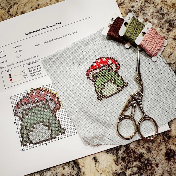 Mushroom Frog Cross Stitch Pattern PDF - Kawaii Funny Easy Tiny Frog ...