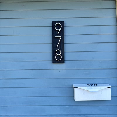 Black House Numbers on Wood, Modern House Number Sign, Metal House ...