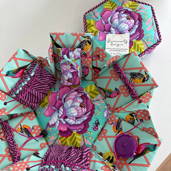 Tula Pink Linework Lemur Me Alone Fabric Covered Sewing Box Embroidery ...