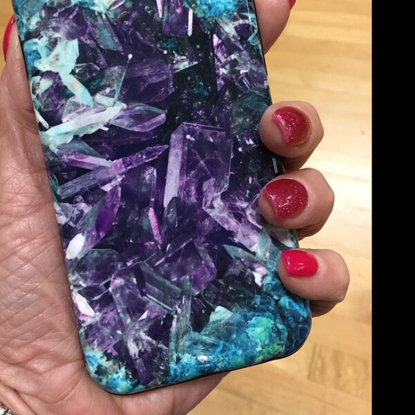 Purple Crystals Phone Case, Turquoise and Purple Gemstone Phone Case ...