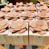 Gold Favor Boxes With Flower Decor for Wedding, Bridal Party, Baptism ...