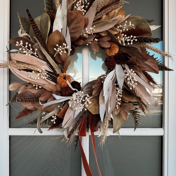 24" Real Touch Magnolia Wreath for Front Door With Real Touch Magnolia ...