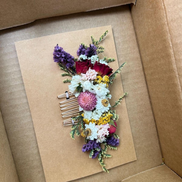 Dried Rose Hair Comb. Little Daisy Bride Hair Comb. Bohemian Wedding ...