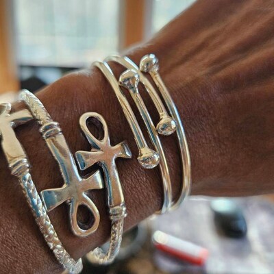 Sterling Silver Bangle, Thick Set of 5 Bangle, West Indian Bangle for ...