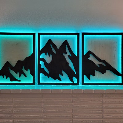 Mountain Wall Art Light Up, Mountain Wall Art With Led, Mountain Neon ...