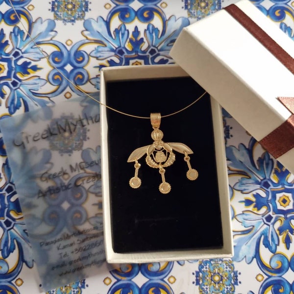 Ancient Minoan Gold Bees Pendant, Crete Bees Museum Replica Necklace ...