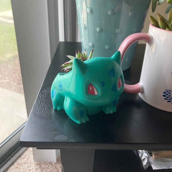 Painted Bulbasaur Planter With Live Succulent/cactus - Green/shiny ...