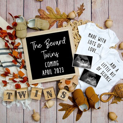 Twin Pregnancy Announcement, Rainbow Baby Twins, Boho Neutral Twin ...