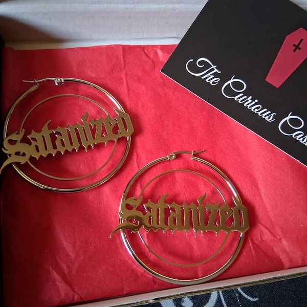 Lucifer Hoop Earrings - Stainless Steel - 50mm- Gift for Her - Satan ...