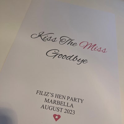 Kiss the Miss Goodbye, Hen Do Keepsake, Hens Night Supplies, Hens Night ...