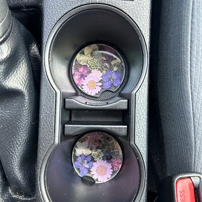 Pressed Flower Car Coasters, Set of 2, Floral Car Coasters, Car ...