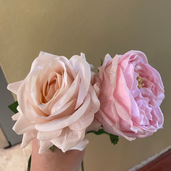 29.5" Soft Blush Pink Real Touch Roses, High Quality Artificial Flowers ...