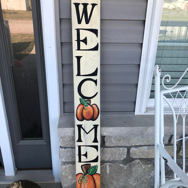WELCOME SIGN, Fall Rustic Welcome Sign, Vertical Front Door Welcome ...
